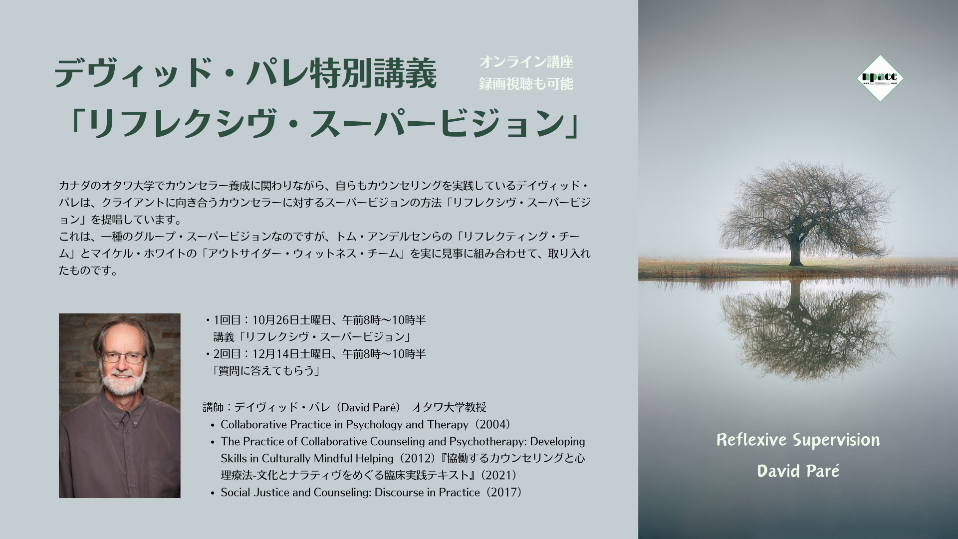 デイヴィッド・パレ特別講義「リフレクシヴ・スーパービジョン」全2回 – ナラティヴ実践協働研究センター